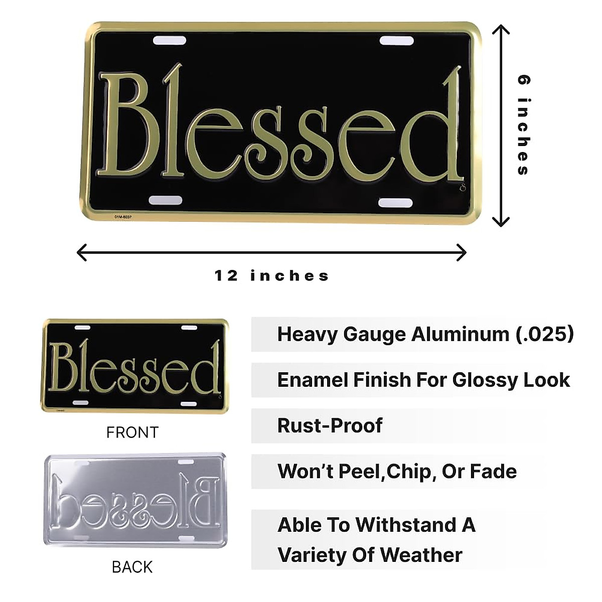 Auto Tag License Plate Deluxe-Blessed-Gold/Black | Universal Car Plate-Auto Tag | Rust-Proof, Weather-Proof | Durable, Heavy Gauge Embossed Aluminum | Enamel Finish | Made in The USA
