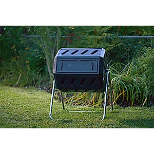FCMP Outdoor IM4000 Dual Chamber Tumbling Composter (Black) & OXO Good Grips Easy-Clean Compost Bin - Charcoal - 0.75 Gal/2.83 L