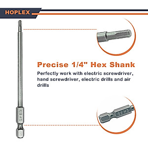 HOPLEX RC Hex Bit Set Hex Head Allen Wrench Drill Bit Set 1.5, 2.0, 2.5 & 3.0mm Upgrading of S2 Steel 1/4" Hex Shank 3.9" Long for Screwdrivers Bit Electric Screwgun/Power Drill RC Repair Working