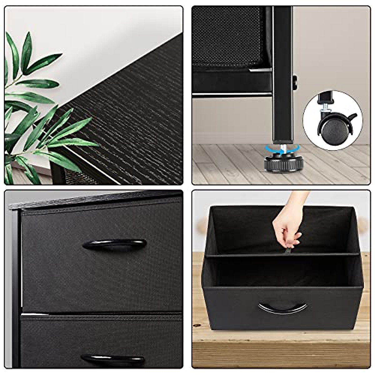 JAJUMUDO Dresser with 4 Drawers,Wood Fabric Drawers Tower with 4 Drawers Storage Unit,Wooden Top Organizer Unit for Bedroom, Living Room, Closets & Nursery(Black)
