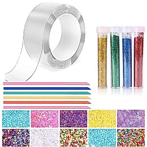 Nano Tape Bubble Kit DIY Set Nano Bubble Tape Toy Kit with Glitter Bubbles Balloon Double Sided Tape for Kids Girls Adult Party Favors Gifts Fidget Toy Craft (Accessories1)