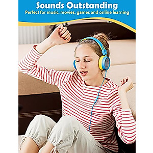RIYO Kids Headphones with Microphone Wired On-Ear Headphones with 85dB/94dB Volume Limited 3.5mm Jack Foldable Stereo Headphones for Kids/School/Travel/Cellphones/Tablets/Kindle (Blue)
