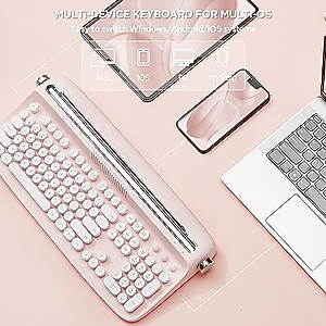 YUNZII ACTTO B503 Wireless Typewriter Keyboard, Bluetooth Connection, Cute Retro Aesthetic Design with Integrated Stand for Tablet, Phone, PC and Win/Mac/Android (B503, Baby Pink)