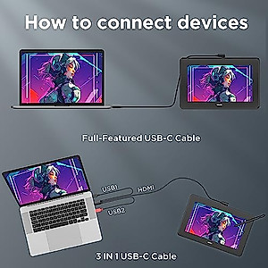 UGEE U1200 11.9 Inch Drawing Tablet with Screen, 127% sRGB Full Laminated Drawing Pad,8192 Levels Battery Free Stylus with Digital Eraser,Graphic Tablet Support for Windows/Mac/Linux/Chrome88 or Later