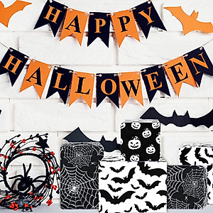 Whaline 60 Sheet Halloween Tissue Paper Black and White Wrap Tissue Paper with Cobweb Bat Pumpkin Pattern Gift Wrapping Paper for Fall Halloween Party Gift Packing DIY Craft, 13.8 x 19.7 Inch