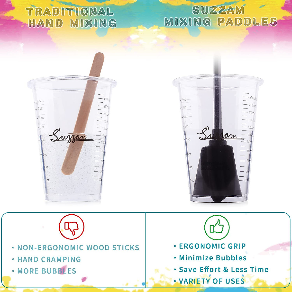 Resin Mixer Paddles, Suzzam 6 Pcs Epoxy mixing paddle Paint Stirrer for drill, Reusable Paint Mixer for Resin, Silicone Mixing, Paint