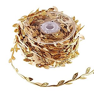 DECORA 36 Yards Artificial Gold Leaf Ribbon Trim for Wreath Making and Christmas Gift Wrapping Wedding Decoration