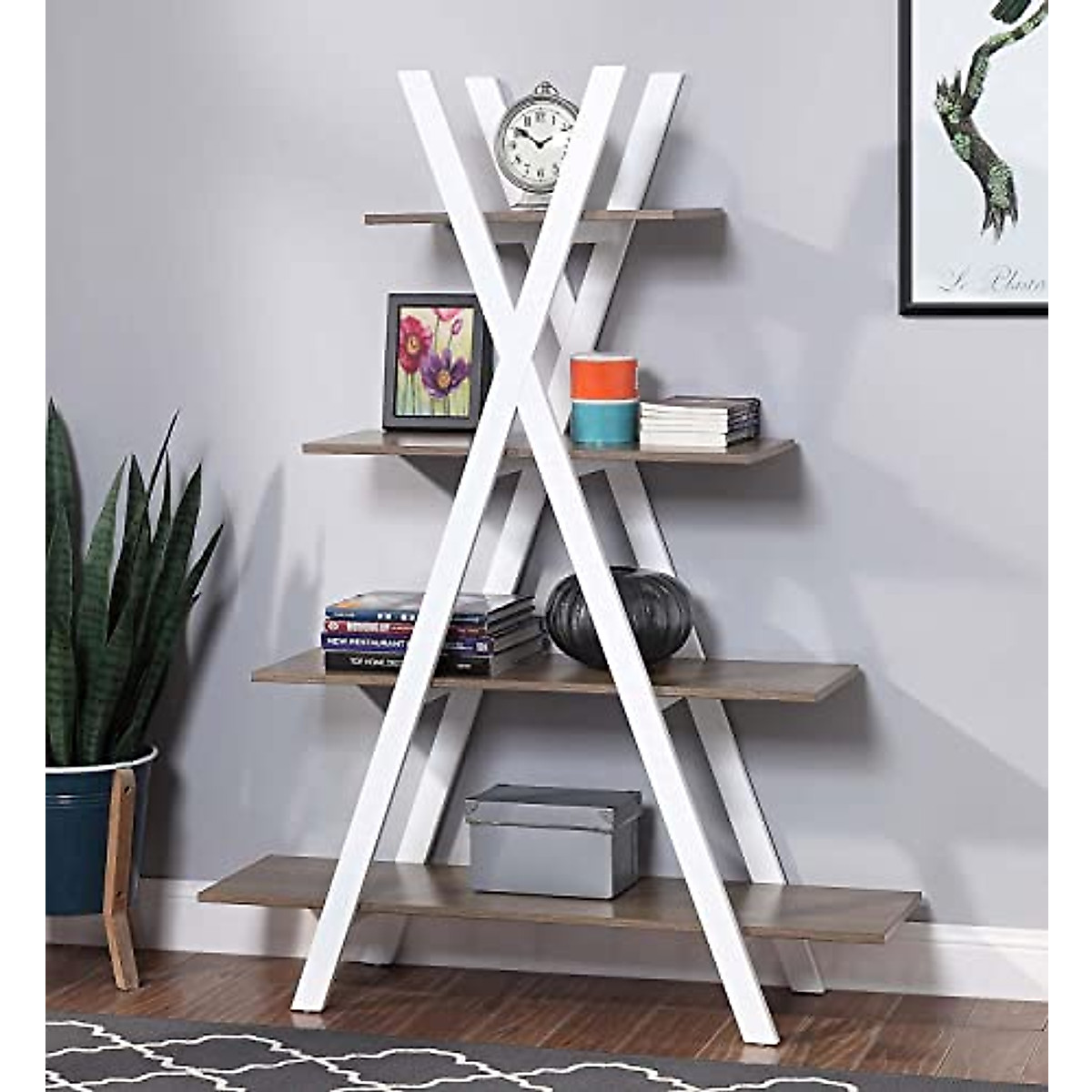Convenience Concepts Oxford A Frame Bookshelf, Driftwood/White
