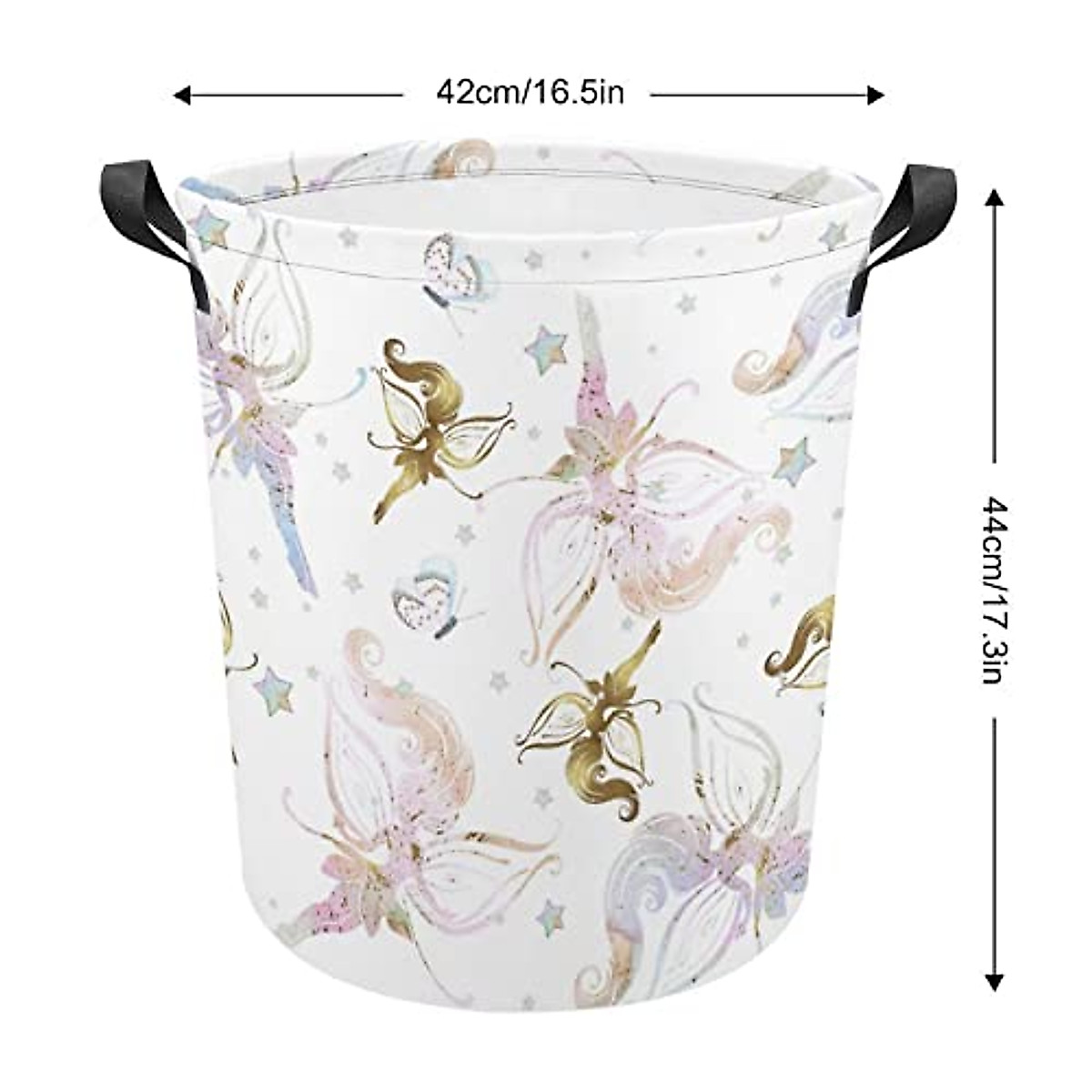 HoaMoya Collapsible Watercolor Butterfly Laundry Basket Cute Fairies Freestanding Laundry Hamper With Handles Large Waterproof Cloth Toy Storage Bin for Household Bedroom Bathroom
