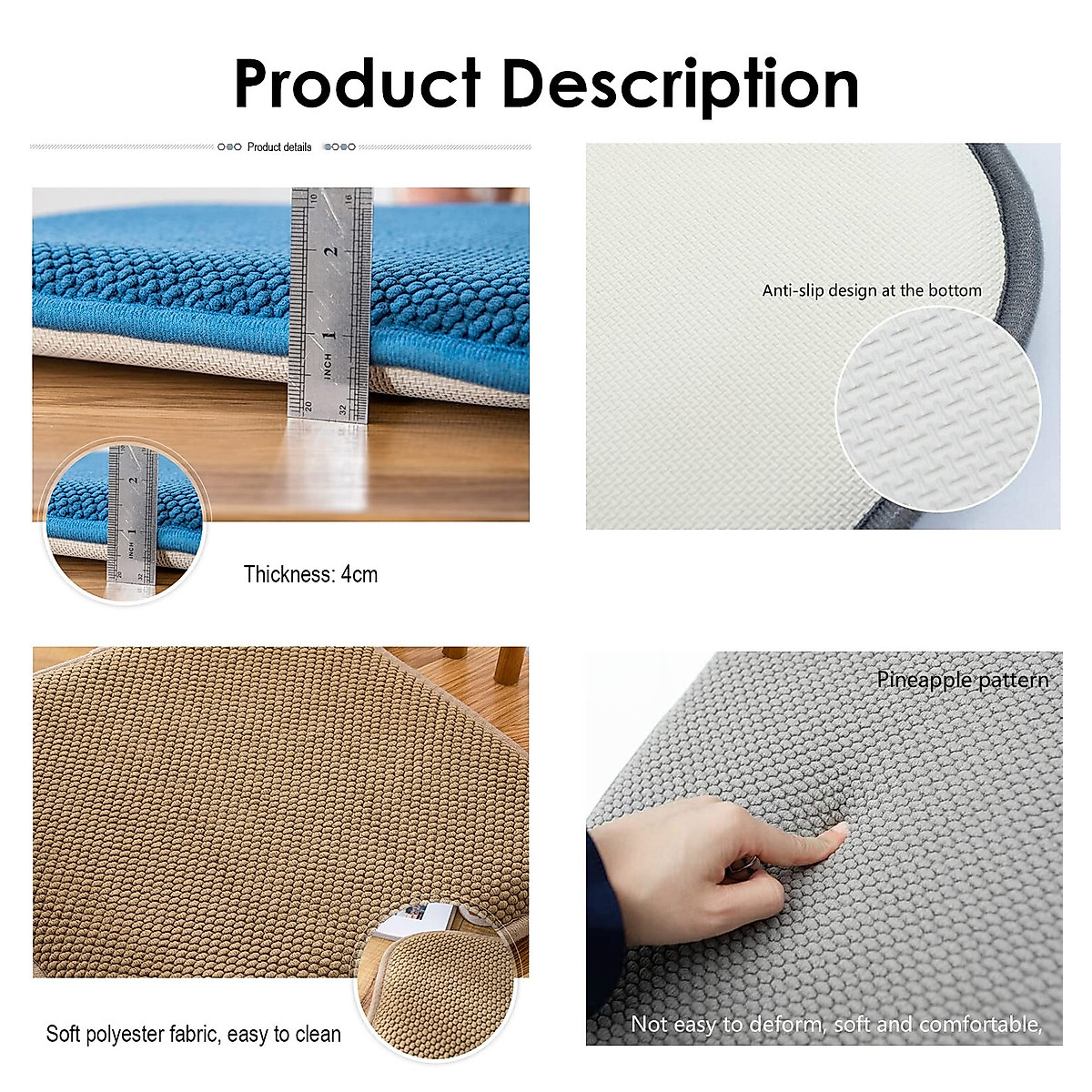 Chair Cushions for Dining Chairs 6 Pack, Office Chairs Cushions for Sofa Dining Room Decor, Car Seat Driver, Memory Foam Pads with Ties Slip Non-Skid Rubber Back Rounded Square 16" x 16" (Beige)