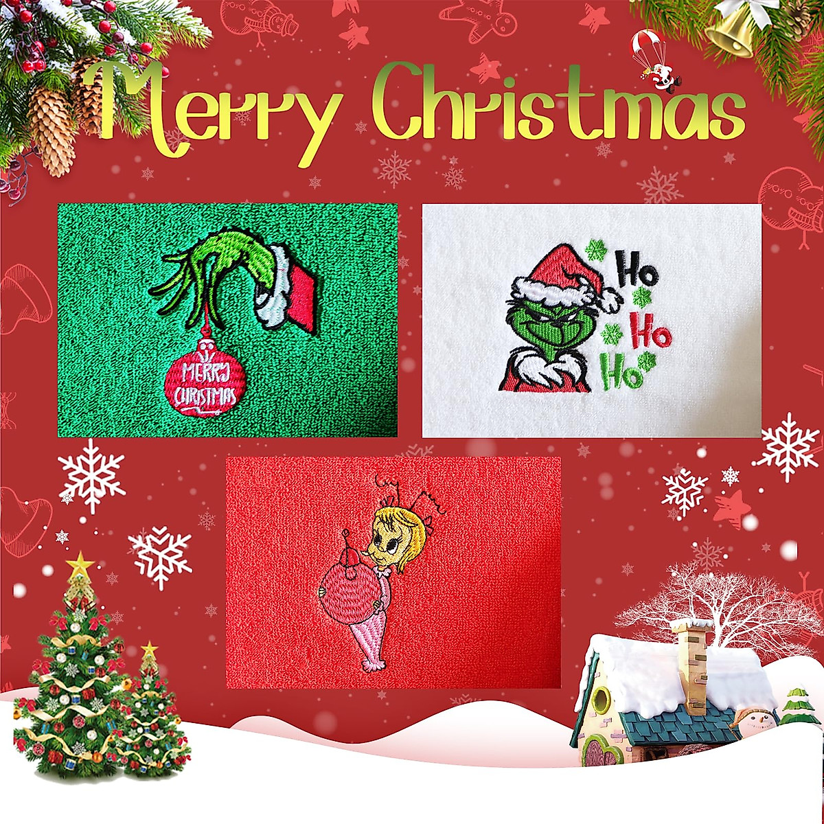 SparkEpic Large Christmas Hand Towel, 100% Cotton Christmas Kitchen Towels Dish Towels, Ultra Absorbent Drying Xmas Towels Set Gift for Bathroom Decor