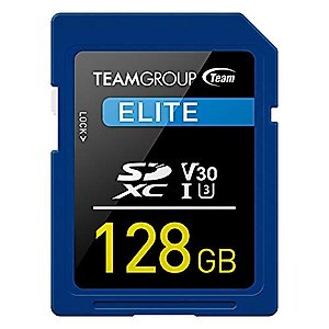 TEAMGROUP Elite 128GB UHS-I U3 V30 UHD Read Speed up to 100MB/s SDXC High Speed 4K Memory Card Compatible with Canon Sony Nikon Panasonic FUJIFILM Digital Camera TESDXC128GIV3001