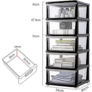 5-Drawer Rolling Storage Cart on Wheels, Clearview Craft Storage Containers Bins, Black Frame & Clear Storage Drawers