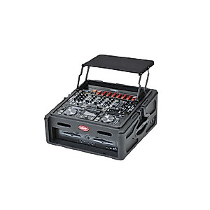 SKB Cases 1SKB-R102 10x2 Roto Rack/Mixer Console, 10U Slanted Rackmount on top, 2U rackmount in front, Steel Threaded Rails, Hard Lid and Doors, Side Access Ports for Cable Routing