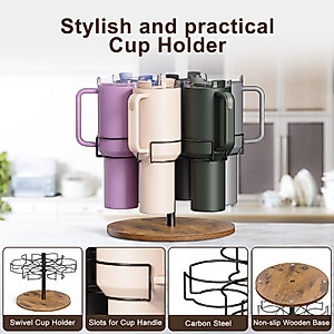 Yeuslor Water Bottle Organizer for Stanley 40 oz Tumbler with Handle, Rotatable Stanley Cup Organizer Holder, Kitchen Organizers and Storage for Stanley Cup Accessories, Wooden Base(Black)