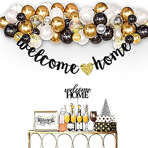 Hombae Welcome Home Decorations, Welcome Home Banner Cake Topper Balloons Kit, Welcome Back Home Military Baby Girl Baby Boy, Gold Family Theme Party Supplies, Deployment Returning Army Homecoming Party Décor