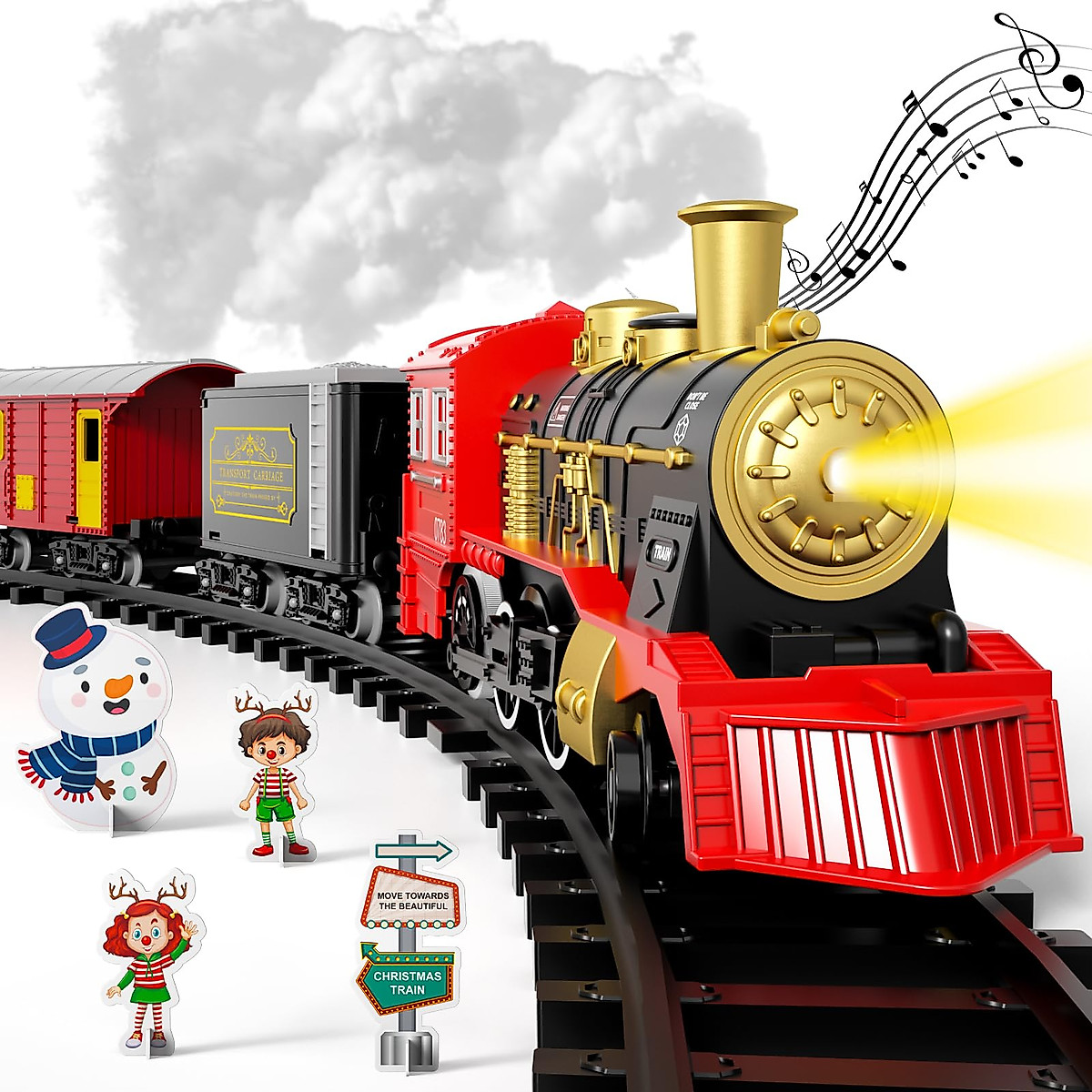 Kukufun Electric Train Set for Kids, Classic Christmas Train Toys Set for Boys Girls Steam Locomotive Engine, Lights & Sound, Tracks, Birthday Toy for Age 3 4 5 6 7 8 9 Years Old Kids