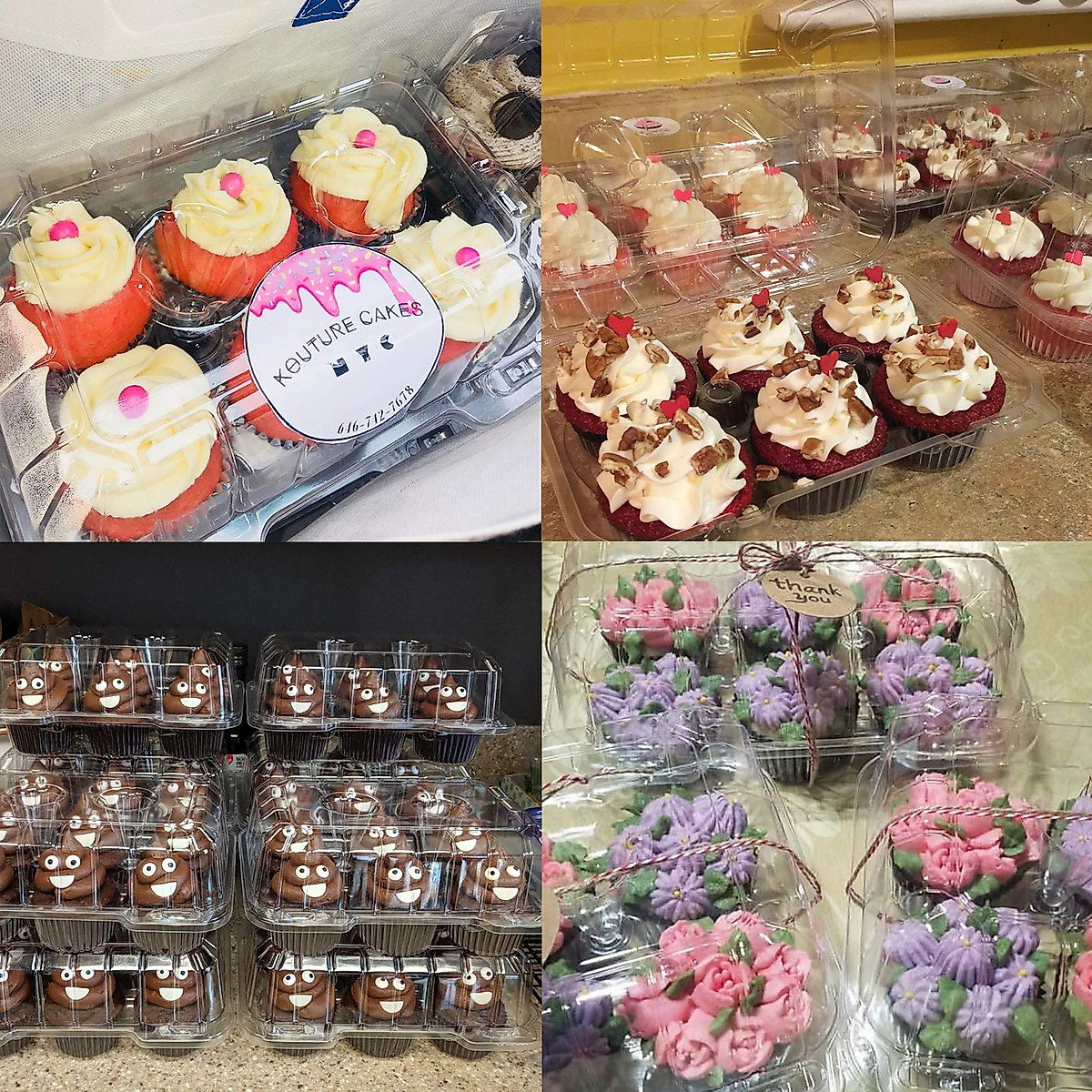 Clear Cupcake Containers,12pc Plastic Disposable High Dome Cupcake Boxes 6 Compartment Cupcake Holders Cupcake Containers Half Dozen Cupcake Trays Durable Cup Cake Muffin Packaging Transporter