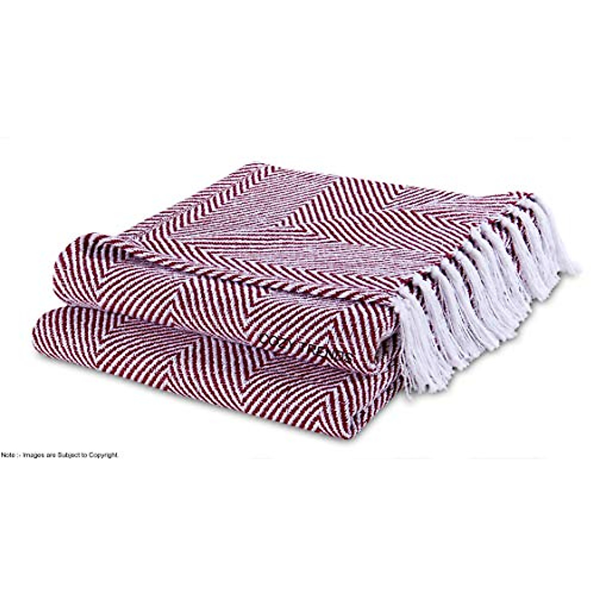 Cozy Home Collection Luxurious Hand Woven Cozy Warm 100% Cotton All Season Light Weight Couch Chair Bed Decorative Throw Blankets Chevron 50x60 Inch Set of 2 (Burgundy)