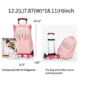 Rolling Backpack for Girls Boys with Wheels Solid Color Kids Trolley School Bag Wheeled Bookbag