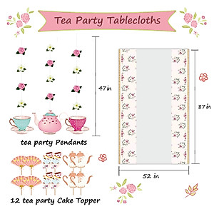 Tea Party Decorations, Tea Party Set for Little Girls, Let's Par Tea Balloons, Tea Party Tablecloth, Photobooth Props, Cupcake Toppers, Hanging Decors for Bridal Shower Birthday Party Baby Shower