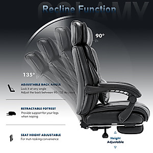 Executive Office Chair with Footrest, Ergonomic High Back Desk Chair, Computer Chair with Adjustable Headrest, Height, Tilt Lock, Extra Lumbar Support Pillow for Comfort, Large Home Office Chair-Black