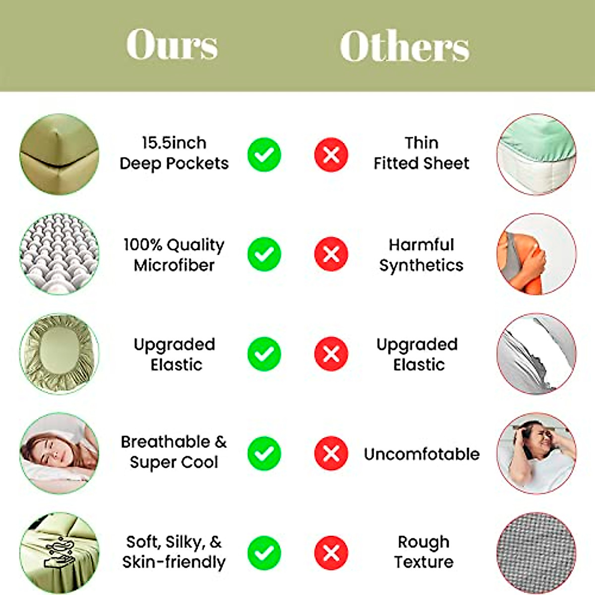 Bedlifes California King Sheet Sets- Cooling Sheets-Ultra Soft-Silky-Breathable-Deep Pocket- 1800 Series Bedding Set Microfiber Bed Sheets Sage Green Cal King 6 Pieces