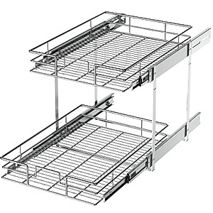 LOVMOR 2 Tier Individual Pull Out Cabinet Organizer 14" W x 21" D, Slide Out Kitchen Cabinet Storage Sliding Shelves