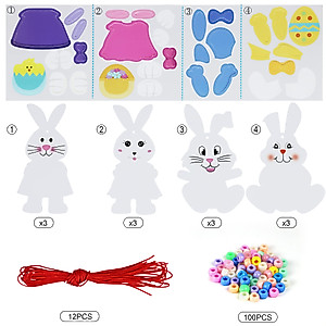 Easter Crafts for Kids 12 Pack Easter Eggs Bunny Necklaces Easter Gifts for Kids Ages 4-8 8-12, DIY Easter Rabbits Foam Hanging Ornaments Necklaces Easter Party Favors Classroom School Activity