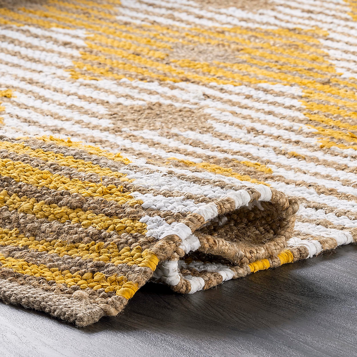 nuLOOM Hand Braided Marla Denim And Jute Diamonds Runner Rug, 2' x 6', Yellow