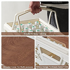 MILILOVE 35L Collapsible Storage Grocery Shopping Basket With Lid, Storage Crates, Plastic Stackable Basket, Tote Portable Basket with Handles, for Picnic Camping Picking Organizing Toys Car Trunk