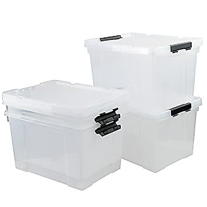 Ucake 40 Quart Clear Storage Latching Bin, Plastic Storage Box with Wheels, 4 Pack