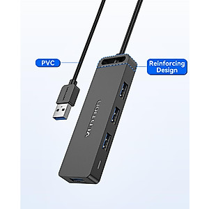 USB Hub VENTION 4-Port USB 3.0 Hub 1.5FT Ultra-Slim Data USB Splitter Charging Supported Compatible with MacBook, Laptop, Surface Pro, PS4, PC, Flash Drive, Mobile HDD