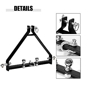 3 Point Trailer Hitch Receiver, Heavy Duty Drawbar Traile Hitch Cat 1, Quick Hitch Tractor Attachments Compatible (Black)