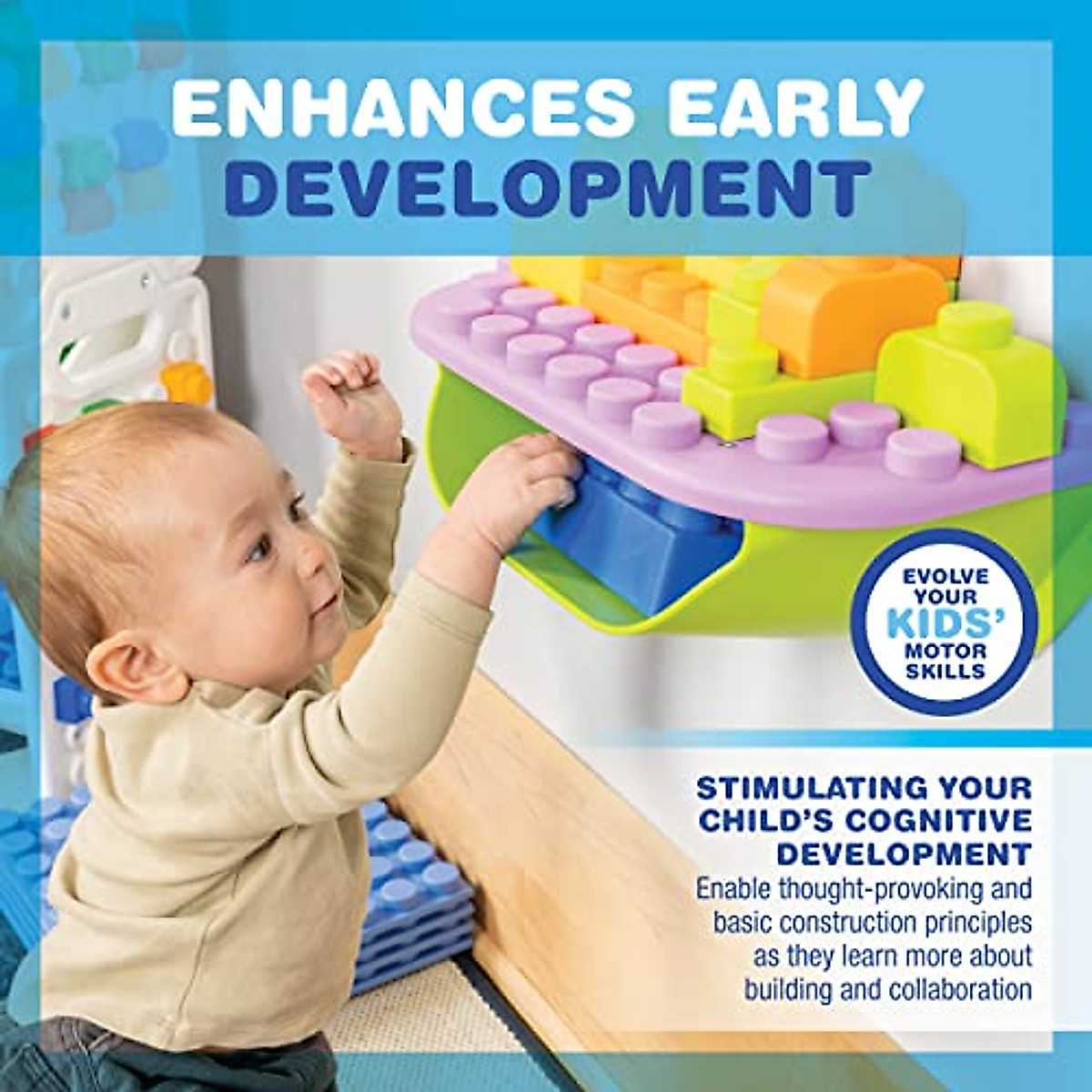 UNiPLAY Building Blocks Daycare Play Shelf with Storage 11 Piece Set, Sensory Toys Storage Bin and Play Shelf for Teething Baby Starter Learning Building Blocks, Ages 3 Months and Up, Purple