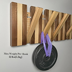 Mid Century Modern Coat Rack, Wall Mounted Coat Rack, Entryway Coat Rack Wall Mount, Entryway Furniture Hooks, Coat Hanger Wall Mount Coat Rack with 4 Retractable Hooks Natural Wood Pine and Walnut