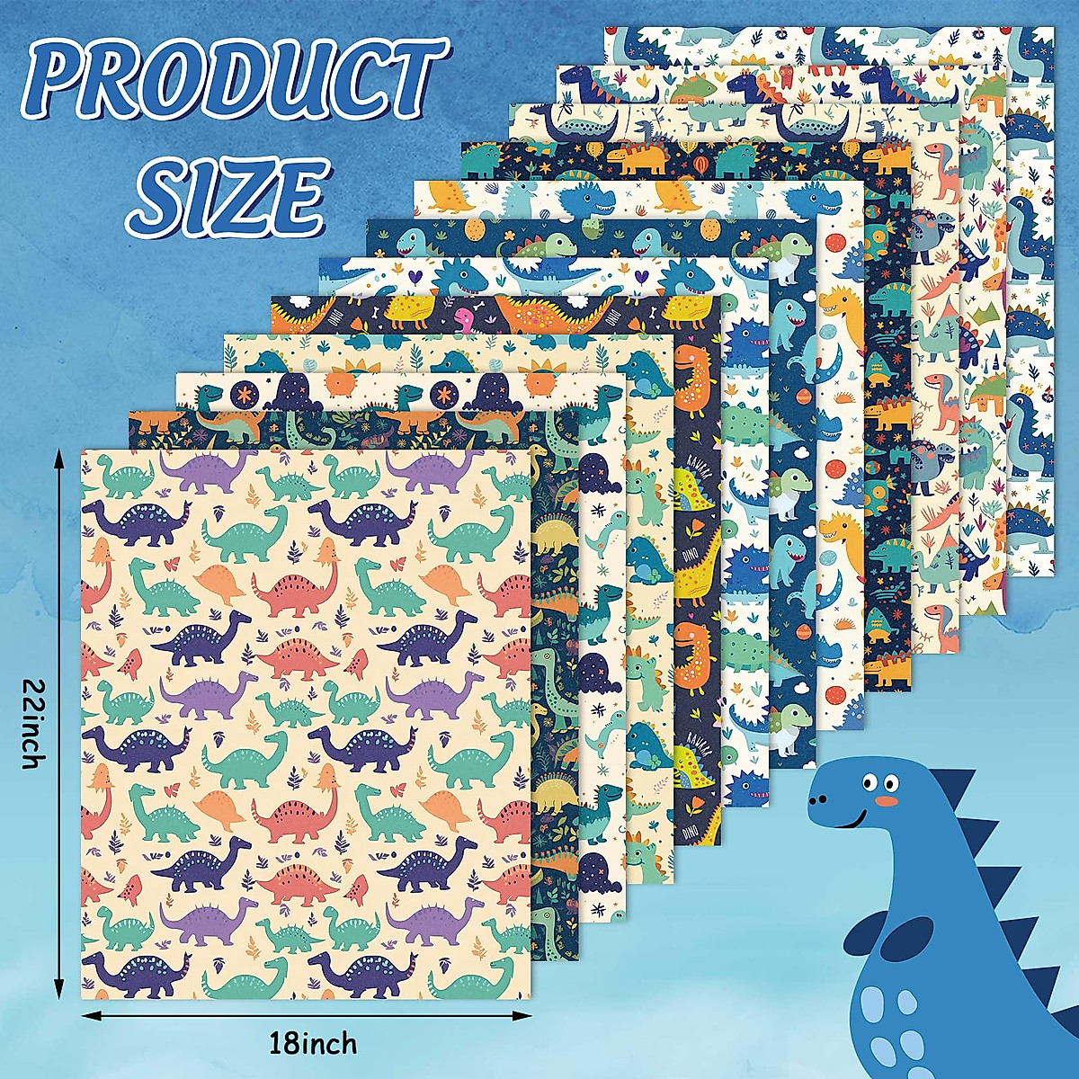 JarThenaAMCS 12Pcs Dinosaur Themed Cotton Fabric Bundles Cartoon Dinosaur Fat Quarters Cute Quilting Patchwork for DIY Craft Home Party Decor, 18 x 22 Inch