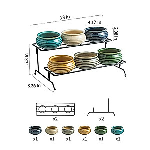 Succulent Plant Pots Stand 6pcs Indoor Plants Live 2 Tier Decorative Ceramic Small Plant Pots with Stand Holder Mini Flower Pots Gifts for Plant Lovers Home Office Desk Garden Mini Cactus Pot