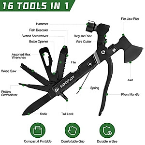 SUPOLOGY Multitool Gifts for Men Dad Husband Boyfriend Father Him, Camping Multitool Hatchet Hammer Pen Survival Multi Tool Card Axe Pliers Saw Screwdriver, Multipurpose Tool for Home Outdoor Hiking