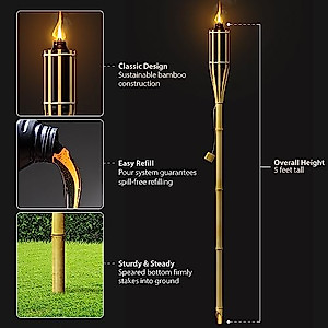 Matney Bamboo Torches for Outside Mosquitos Repellent - Decorative Garden & Backyard Lights - Mosquito Torches Outdoor - Oil Lamp for Citronella - Flame Lasts Over 8 Hours - 4 Feet Tall - (12 Pack)