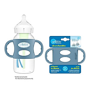 Dr. Brown's Milestones 100% Silicone Baby Bottle Handles, Wide-Neck, Removable Easy-Grip Transitional Sippy Cup Handles, Light Blue, 4m+, 2 Pack