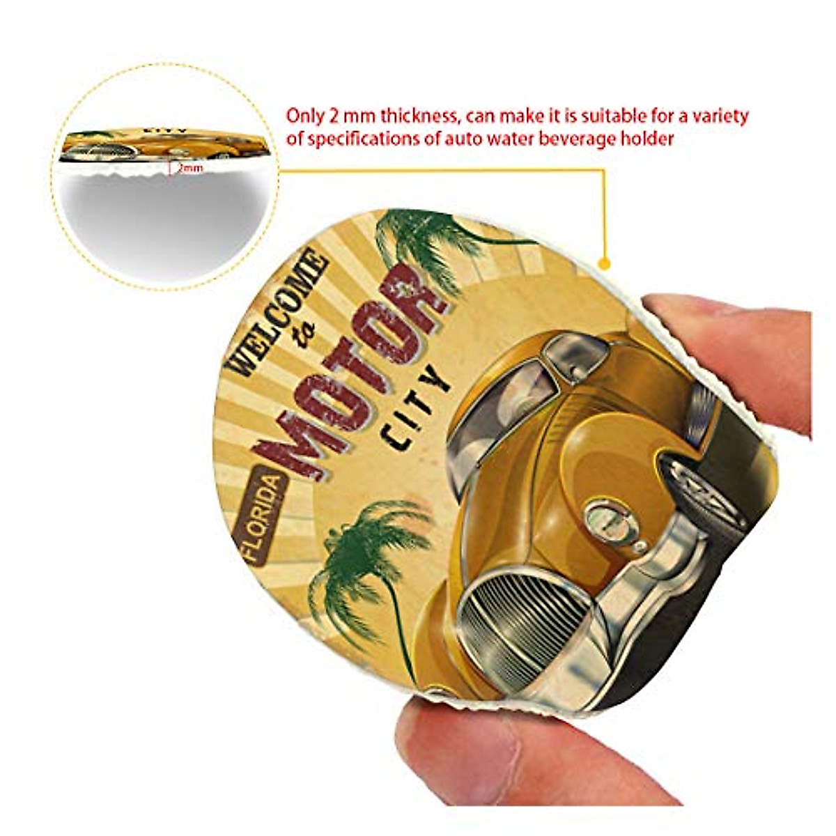 POLERO Brown Cow Print Car Coasters 2pcs Cup Holder Coasters Non Slip Auto Interior Accessories Kitchen Table Coaster Mats