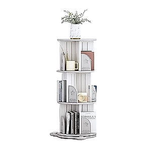 VERAMY 3 Tier Bookshelf Rotating Bookshelf Utility Organizer Shelves Storage Rack Corner Bookshelf Large Capacity Floor Standing Bookcase for Living Room Bedroom Home Office (Color : Grey)
