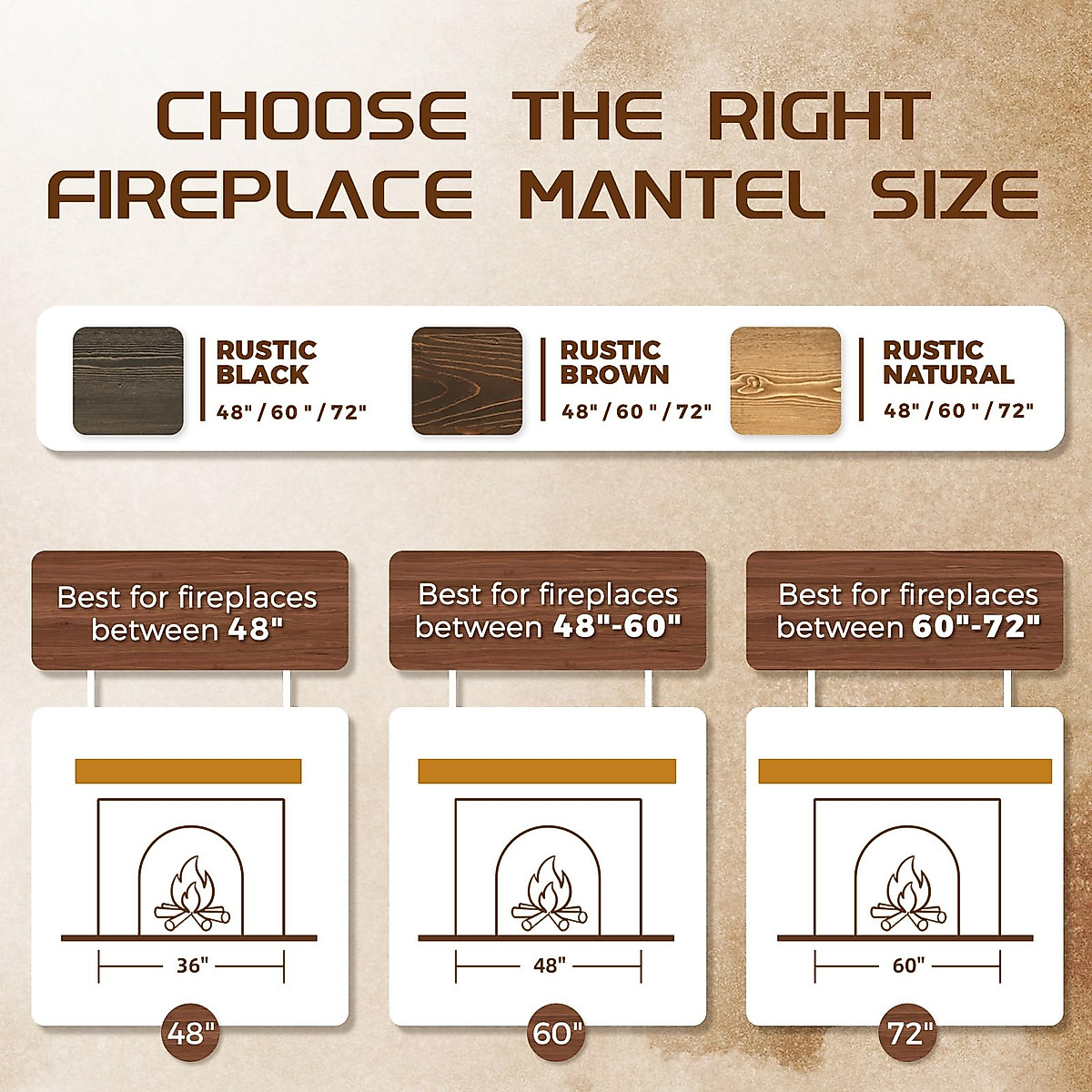 ABSWHLM 60x7x3 Fireplace Mantel - Solid Rustic Wood - Wall Mounted Floating Shelf with Invisible Heavy Duty Steel Bracket (Natural Wood)