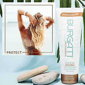 Burgati Leave-In Conditioner, 8 Fl Oz, for Detangling, Smoothing, Moisturizing, Frizz Control, with Argan Oil, Keratin, Carrot Root Extract - Sulfate Free for Dry, Damaged, Color Treated Hair