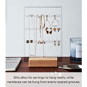 Yamazaki Home Rin Jewelry Organizer Stand Earring Necklace Bracelet Standing Display Holder Storage, Natural Wood Box - Abs Plastic