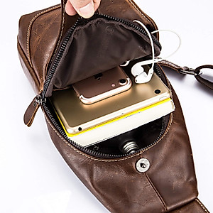 Genuine Leather Sling Bag,Full Grain Leather Casual Crossbody Shoulder Chest Bag Travel Hiking Vintage Day Pack Backpacks for Men (Brown)