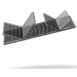 JPHTEK Foldable Bluetooth Keyboard with Touchpad, Portable Wireless Keyboards, Rechargeable Full Size Ultra Slim Pocket Folding Keyboards for Android Windows iOS Tablet & Laptop Gray