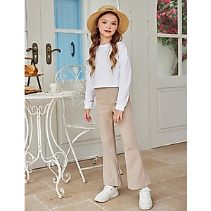 Arshiner Girls Crop Tops Kids Long Sleeve Pullover Sweatshirts Girls Cropped Crewneck Sweatshirt White Crop Top Long Sleeve Cute Clothes For 10-12