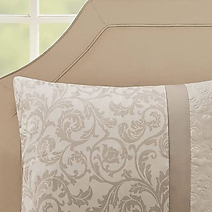 510 DESIGN Luxe Quilted Comforter Set Modern Transitional Design, All Season Down Alternative Warm Bedding Matching Shams, Bedskirt, Decorative Pillow, Queen, Ramsey Damask Neutral